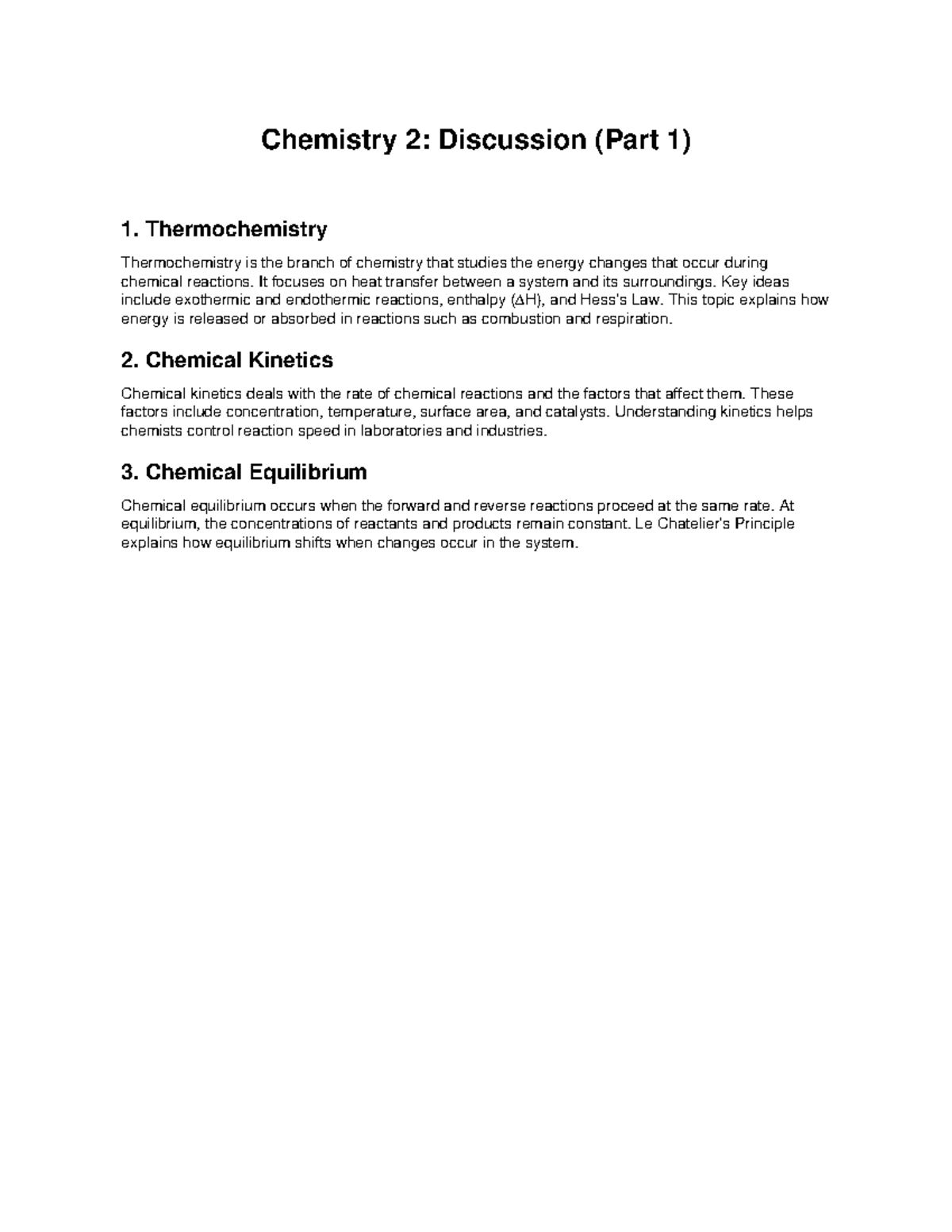 Chemistry 2: Discussion Part 1 - Thermochemistry, Kinetics ...