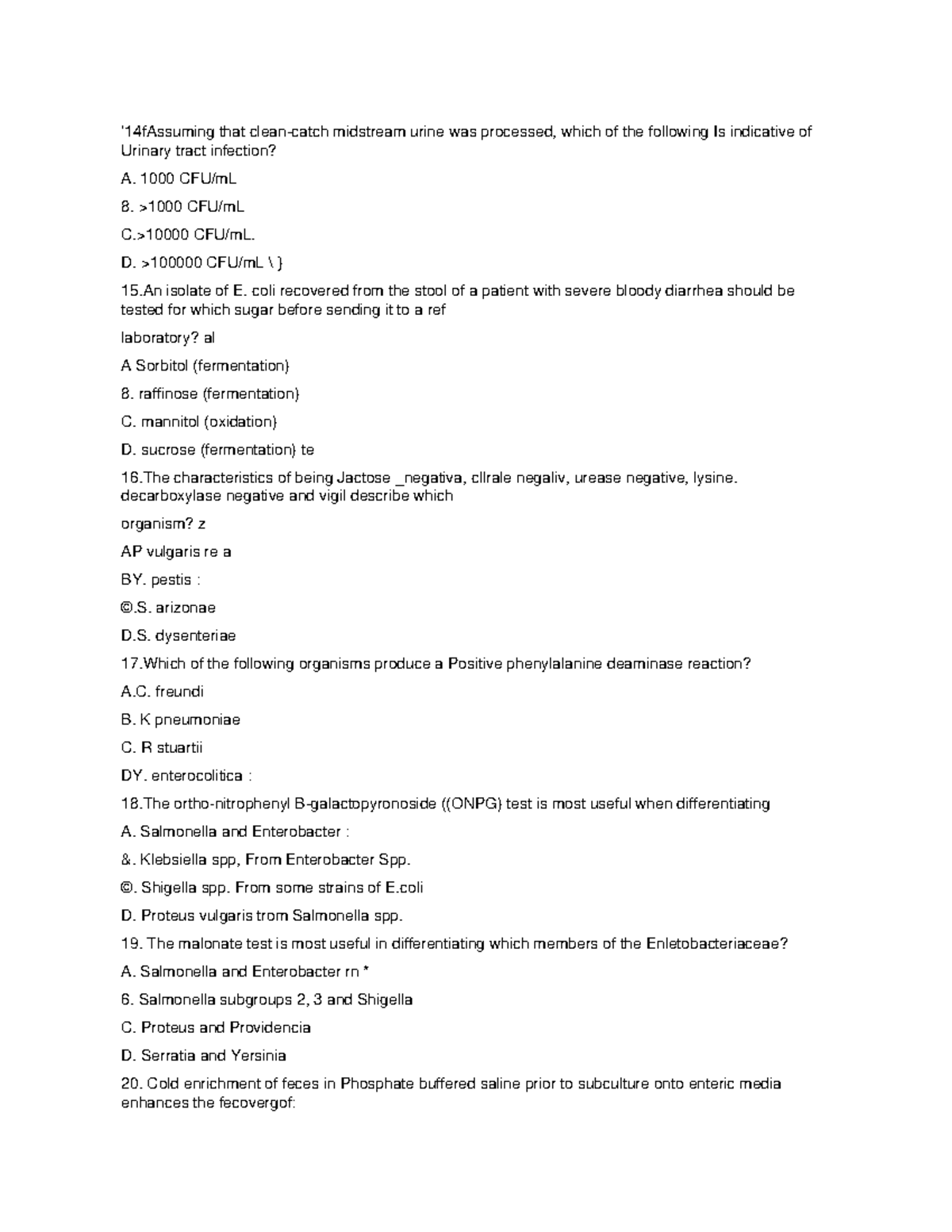 Microbiology Questions: UTI Indicators and Pathogen Identification ...
