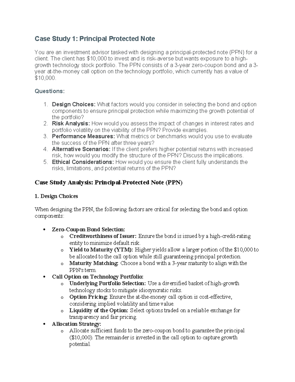 quan tri rui ro - Case Study 1: Principal Protected Note You are an ...