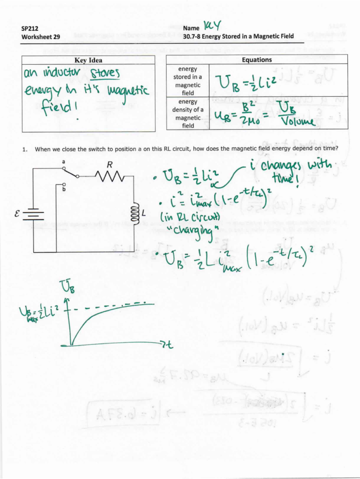 Worksheet 29; Energy Stored in a Magnetic Field - PHY 317L - Studocu