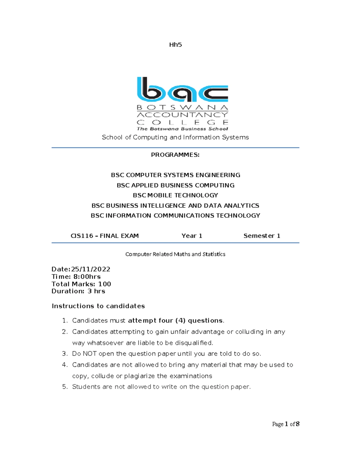 2022 STD 4 Mathematics - STANDARD 4 - MATHEMATICS October/November 2022 Marks: 60 Time: 75 ...