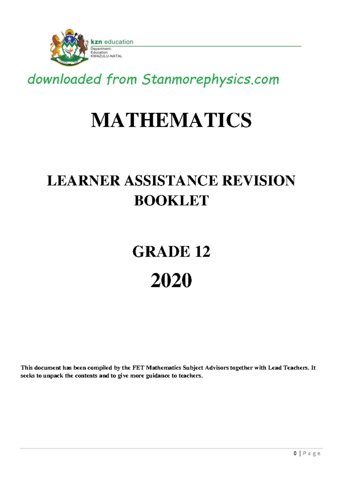Mathematics Grade 12 Learner Assistance Revision Guide 2020 - Studocu