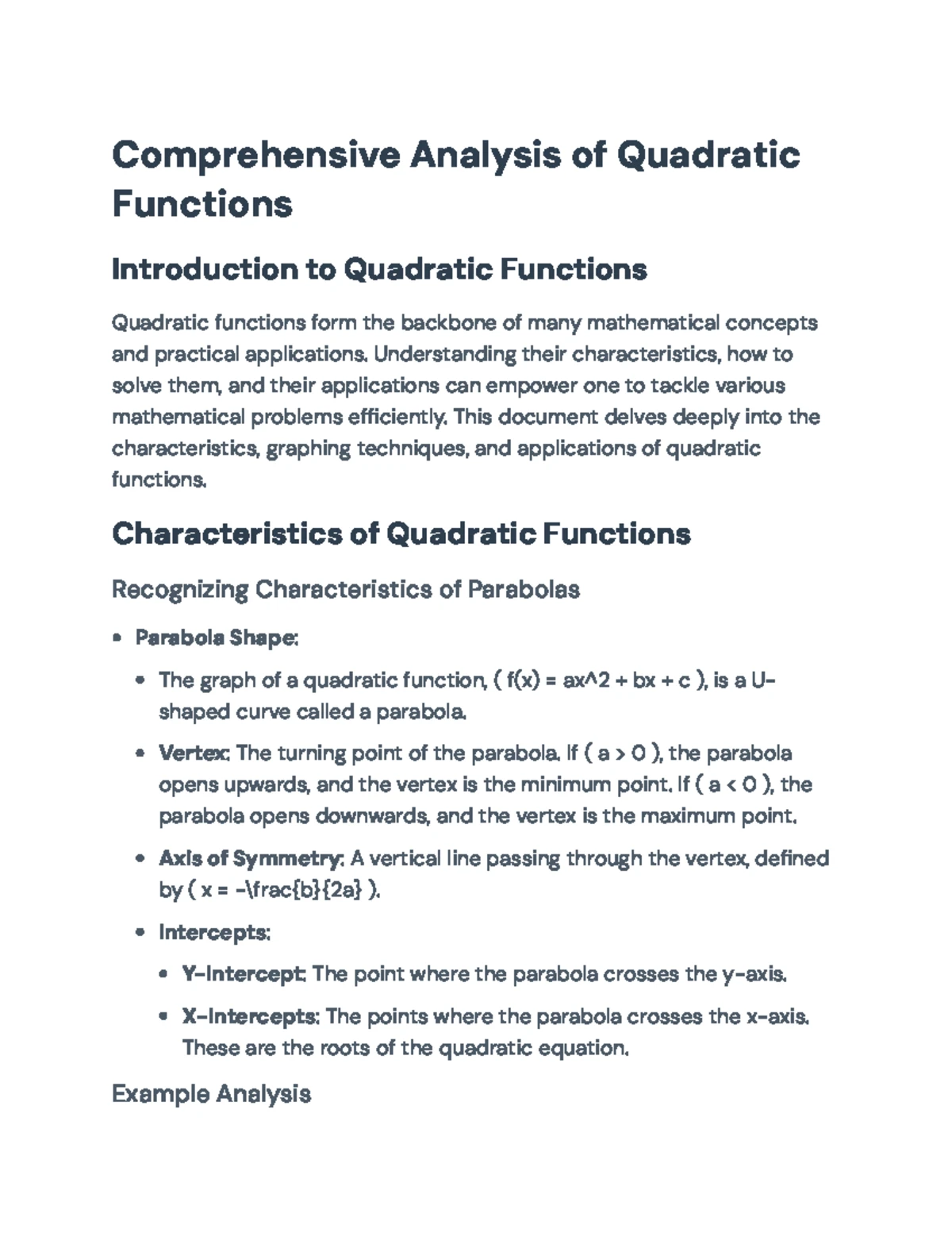 Understanding Quadratic Functions: Characteristics & Applications (MATH ...