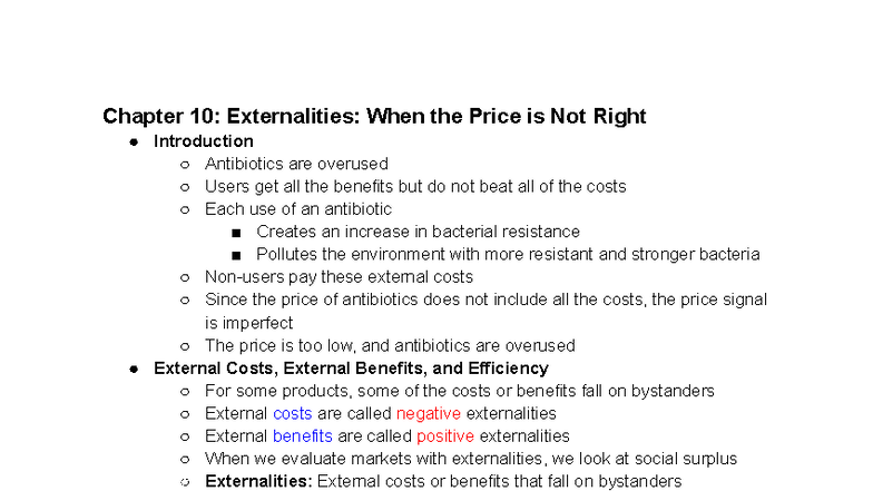 ECON 101 Chapter 10 Notes: Understanding Externalities & Efficiency ...