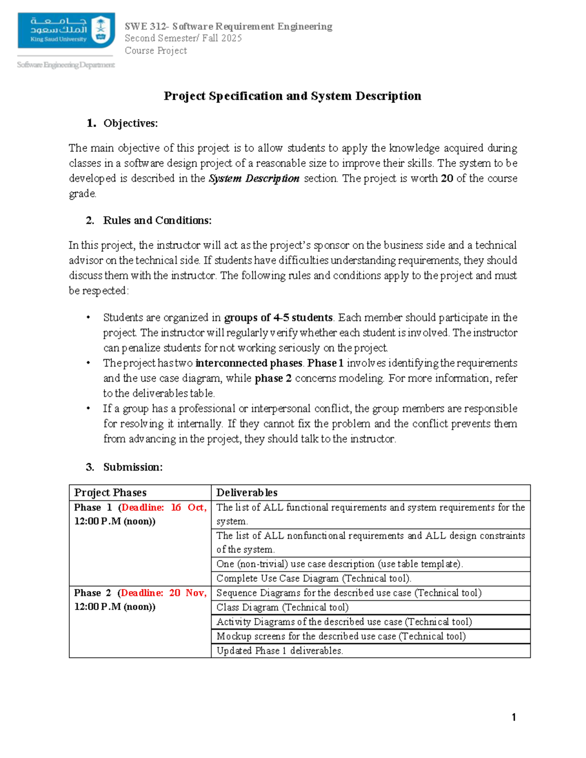 SWE Software Requirement Engineering Fall 2025 Project Spec & System ...