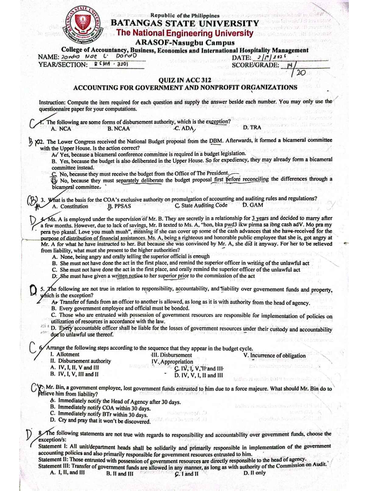 Final Exam in ACC 312: Accounting for Government and Nonprofit ...