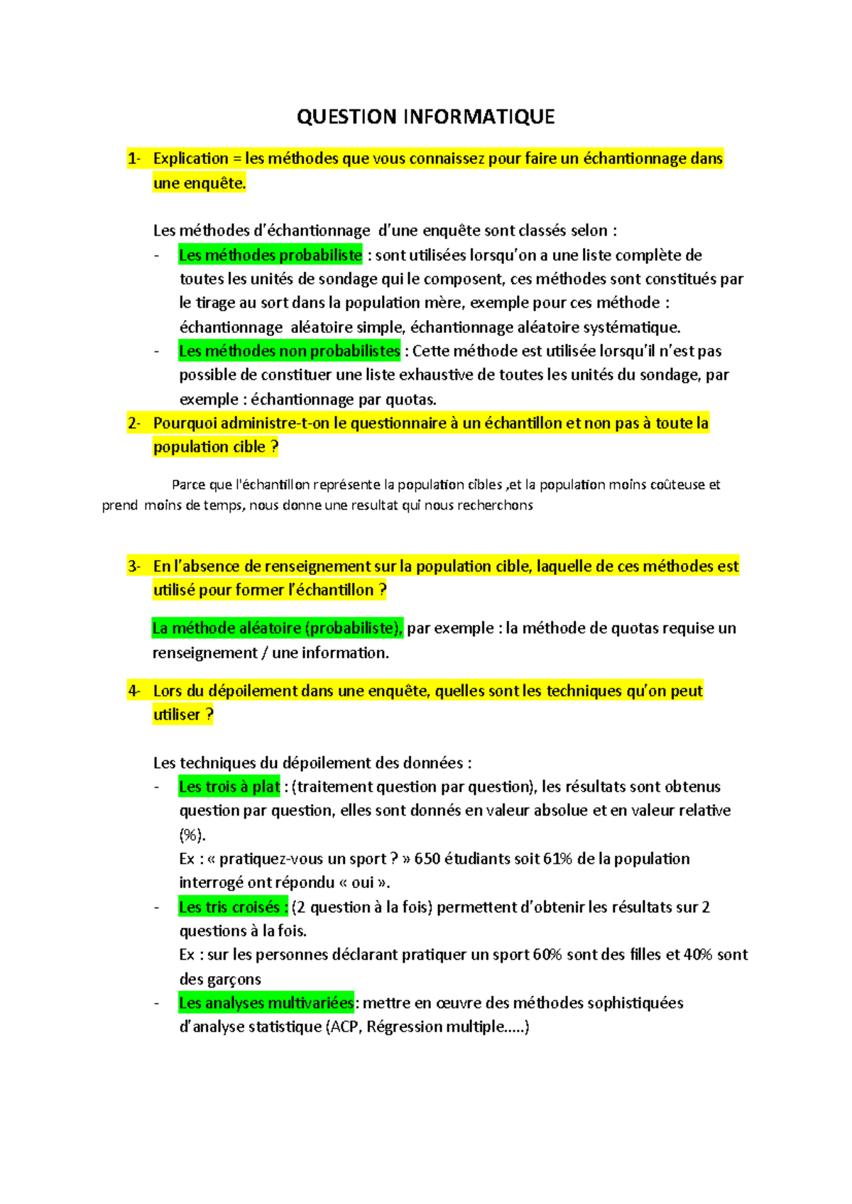 Question Informatique S6 : Méthodes et Techniques d'Échantillonnage ...