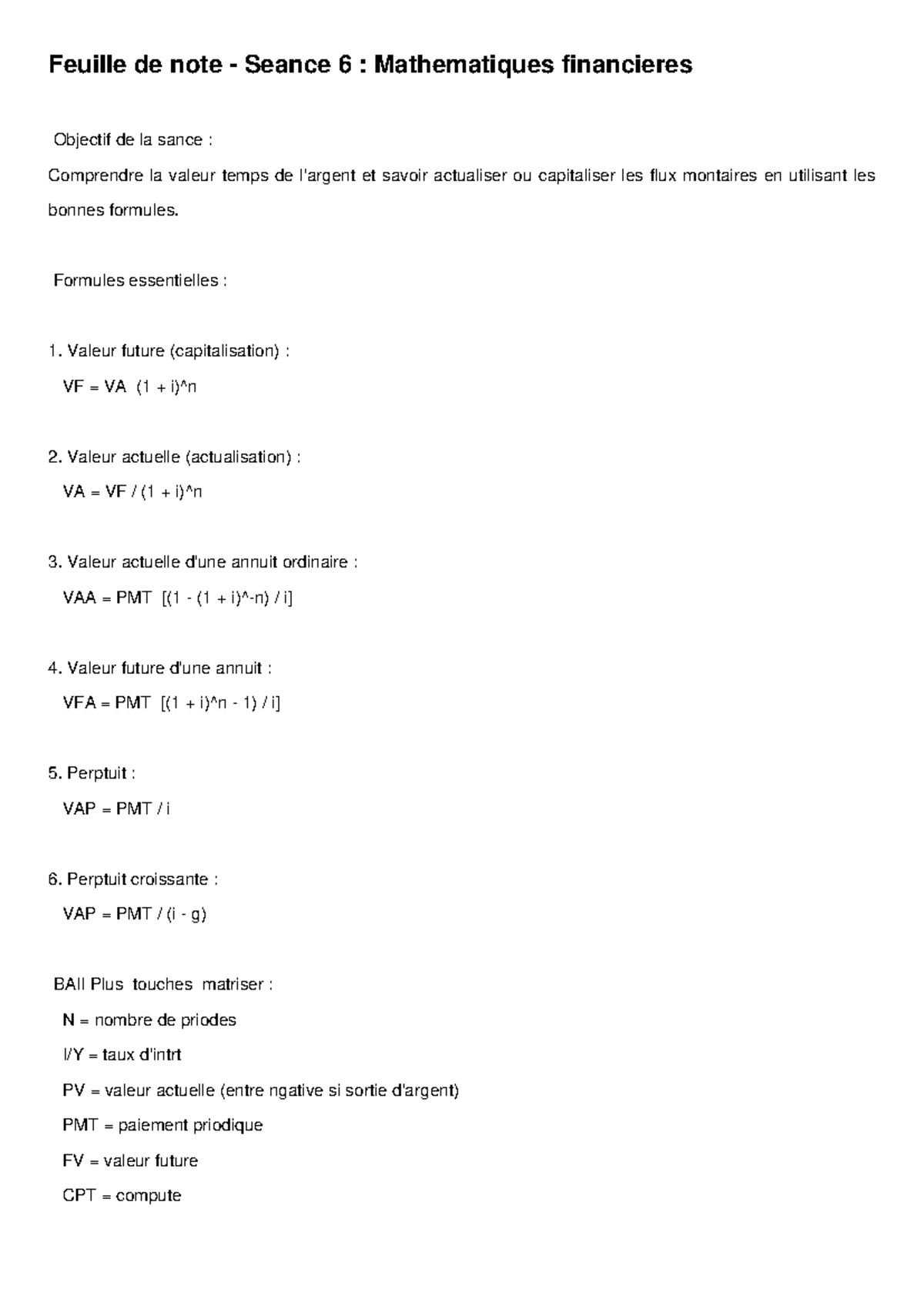Séance 6 : Notes de Mathématiques Financières - Valeur Temps de l ...