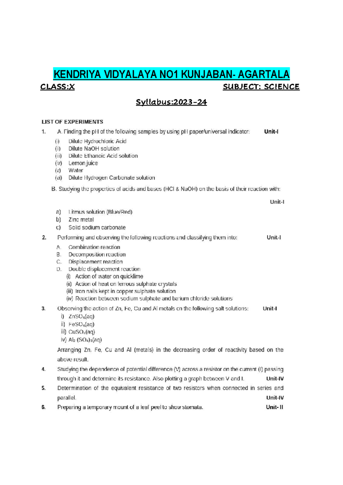 Class 10 Science Practical: Reaction Types & Experiments (Hgiii) - Studocu