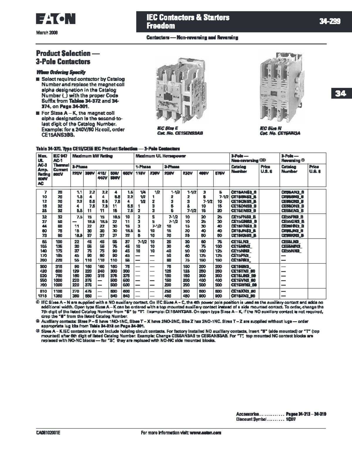 CE15 datasheet - EAT IEC Contactors Starters Freedom March 2008 ...