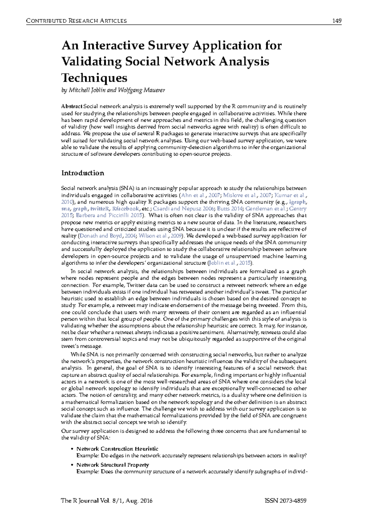 An Interactive Survey Application for Validating Social Network ...