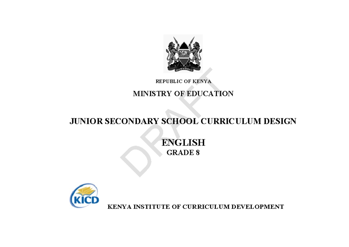 Grade 8 English Curriculum Designs - Competency Based Framework - Studocu