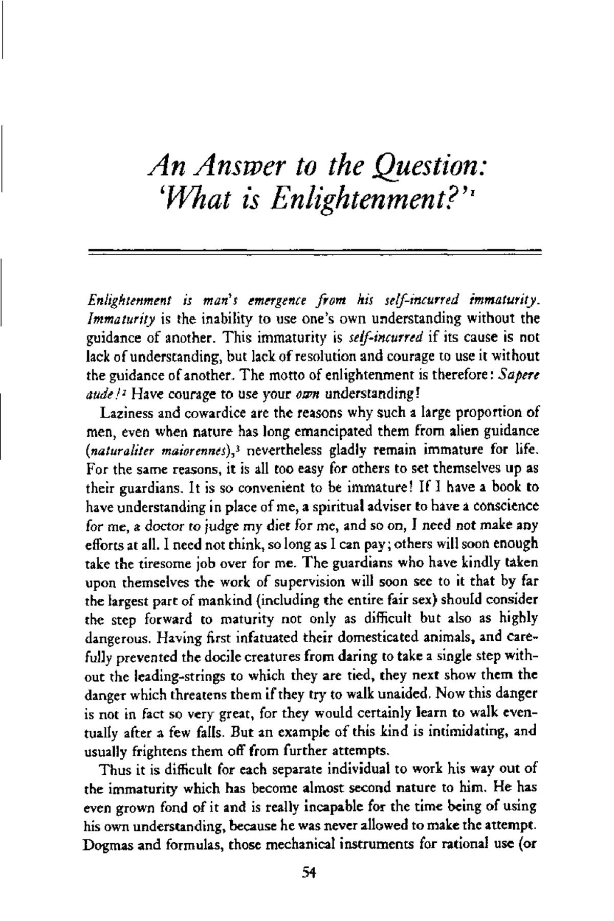 KANT 2A: An Answer to the Question: What is Enlightenment? - Studocu