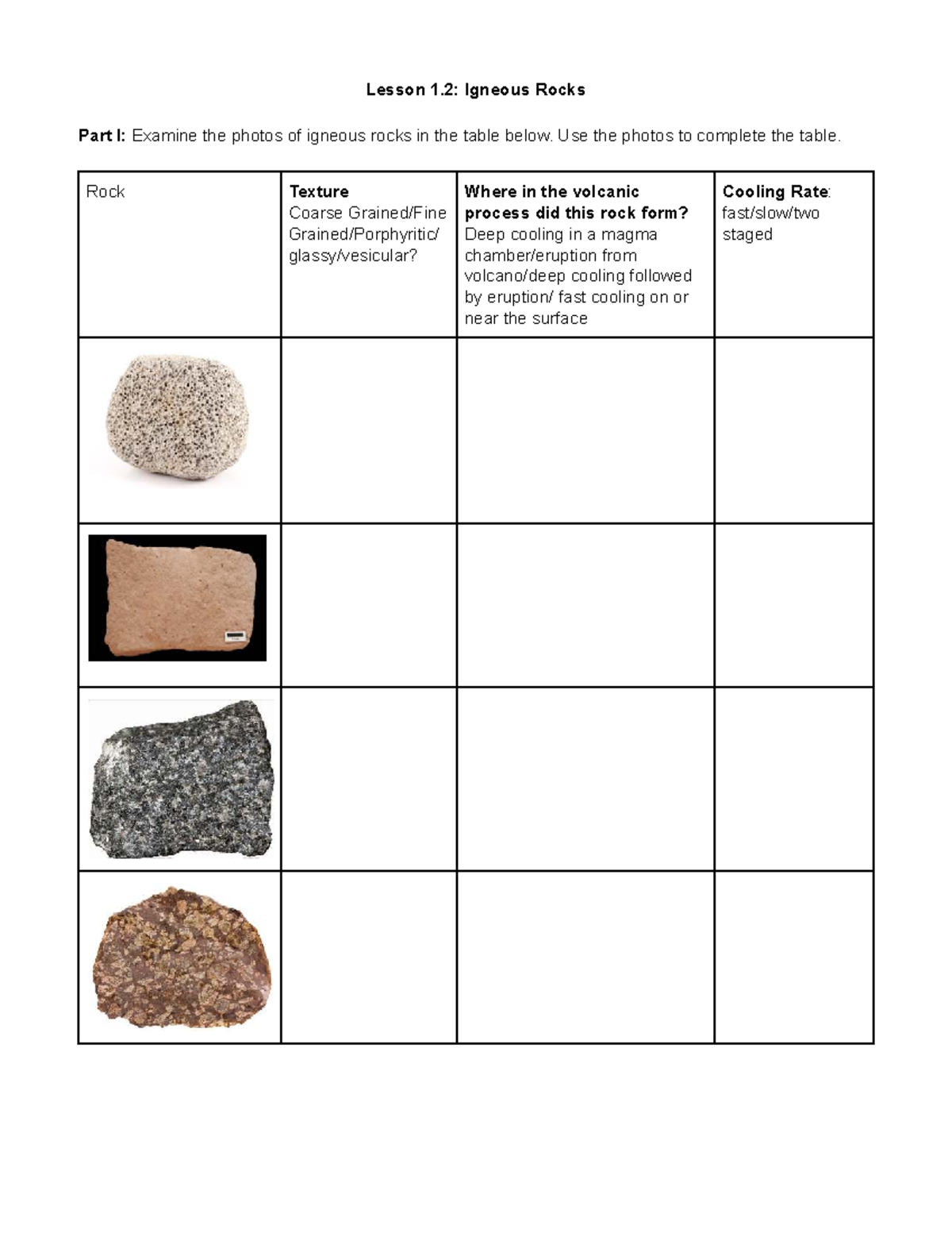 Lesson 1.3 Igneous Rocks Identification - Lesson 1: Igneous Rocks Part ...