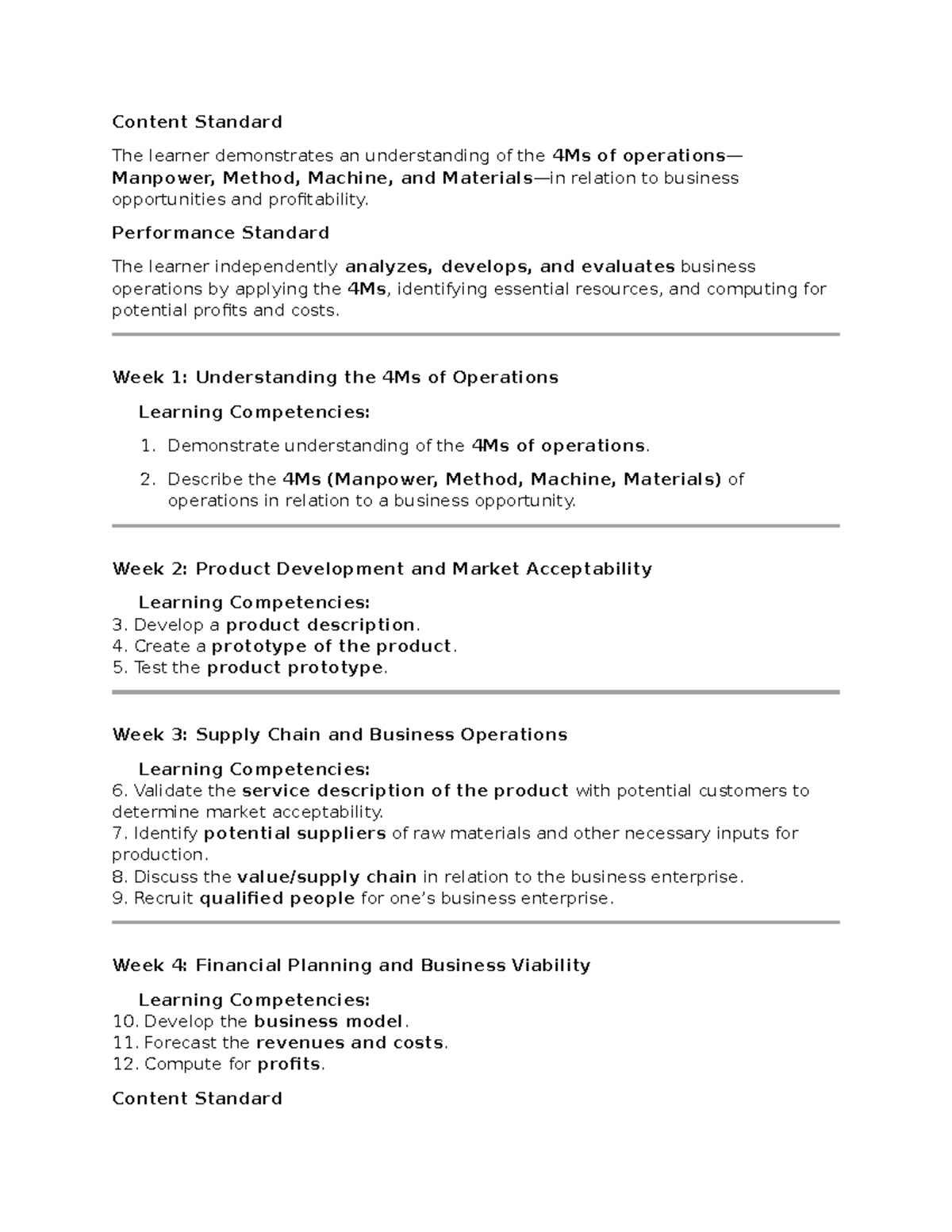 4Ms of Operations Competencies Summary - BS Accountancy - Studocu