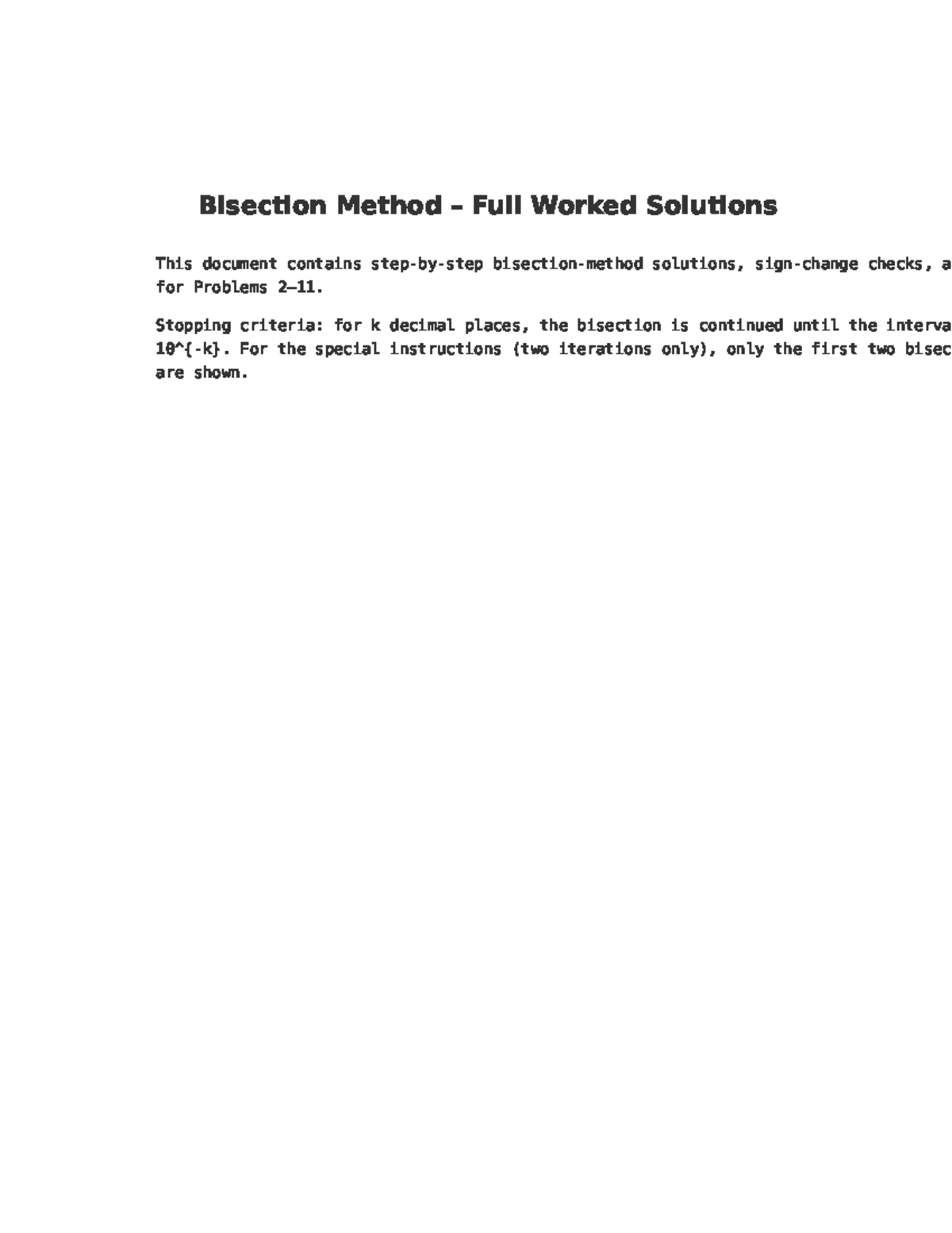 Bisection Method Full Worked Solutions for Problems 2-11 - Studocu