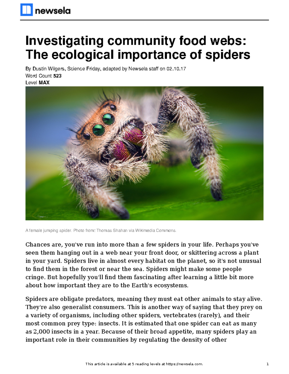Investigating Community Food Webs: Ecological Role of Spiders - Studocu