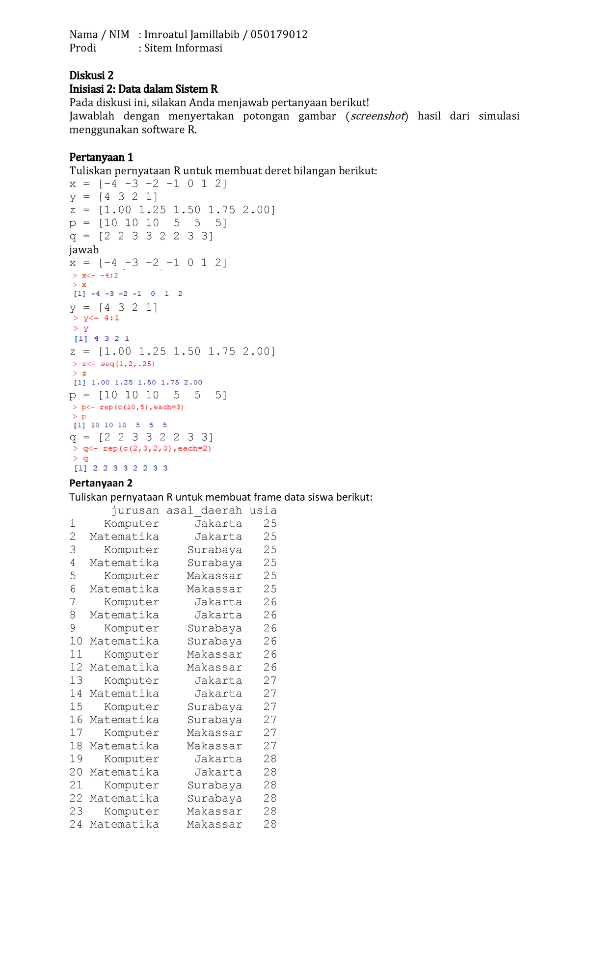 Diskusi 2 SATS4111: Data dalam Sistem R - Imroatul Jamillabib - Studocu