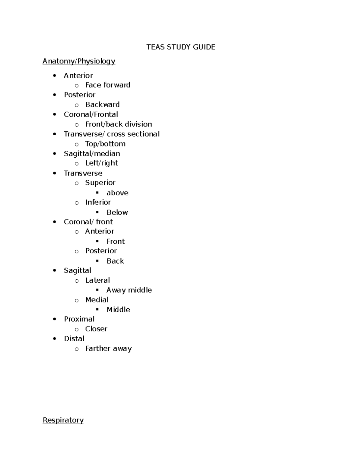 TEAS Study Guide: Anatomy & Physiology Overview for Exam Prep - Studocu