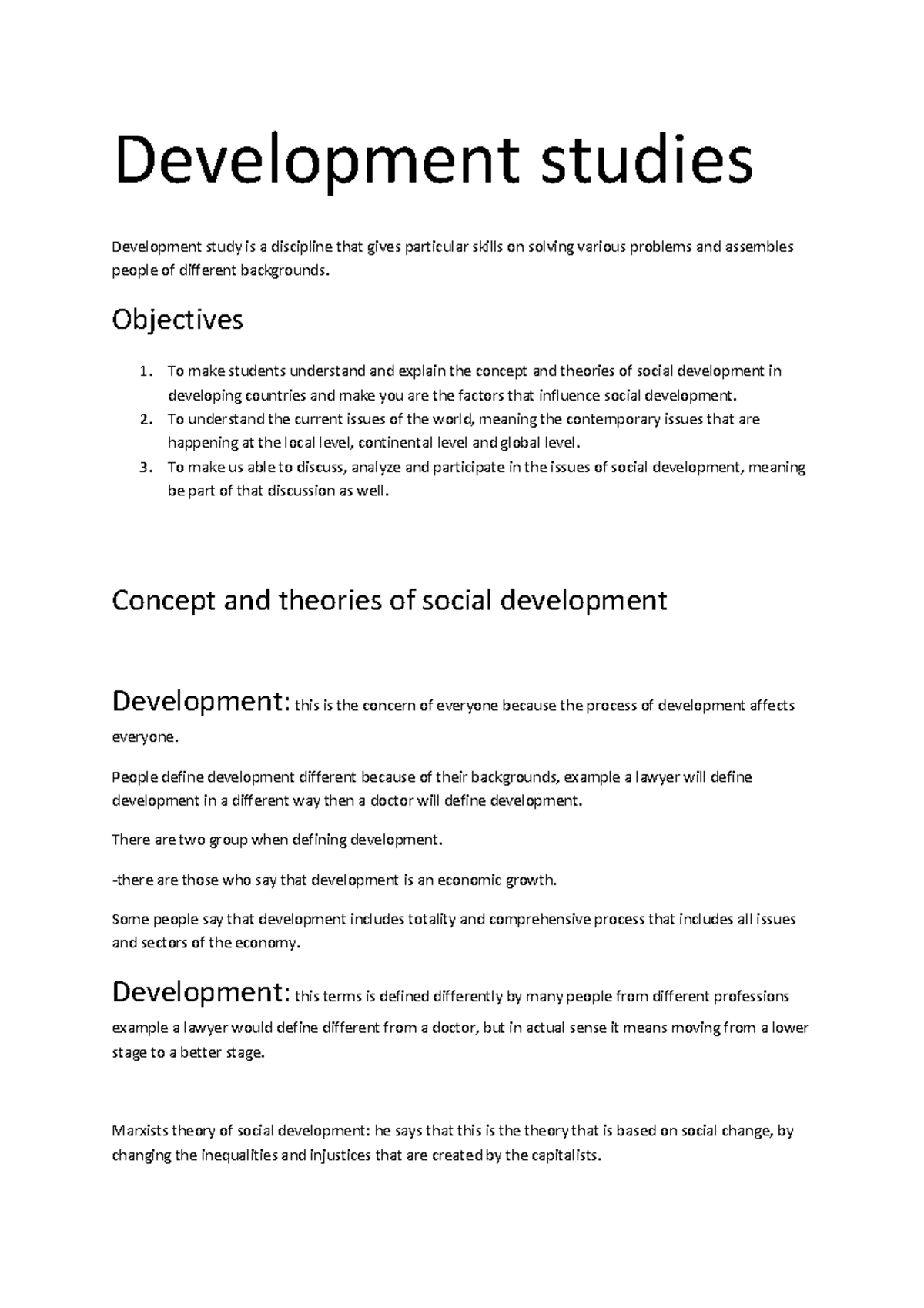 Development Studies: Key Concepts and Issues - Notes PDF - Studocu
