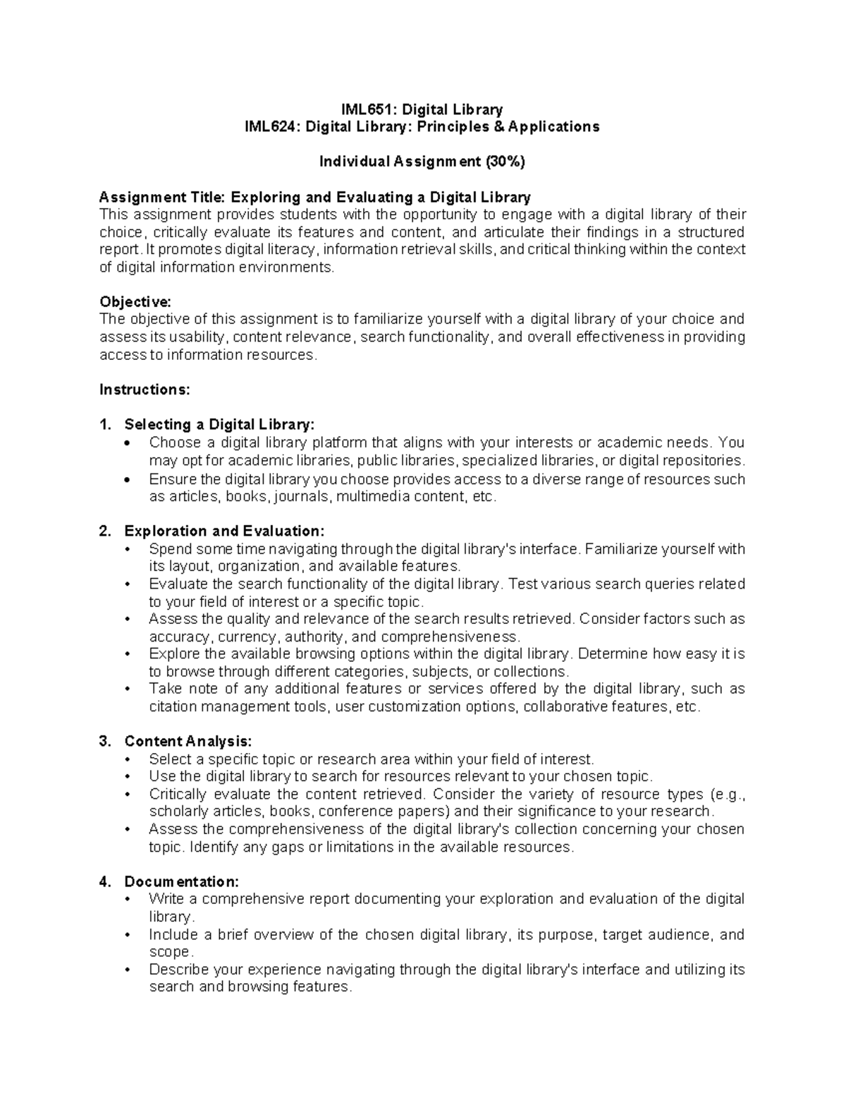 IML625: Exploring and Evaluating a Digital Library - Individual ...