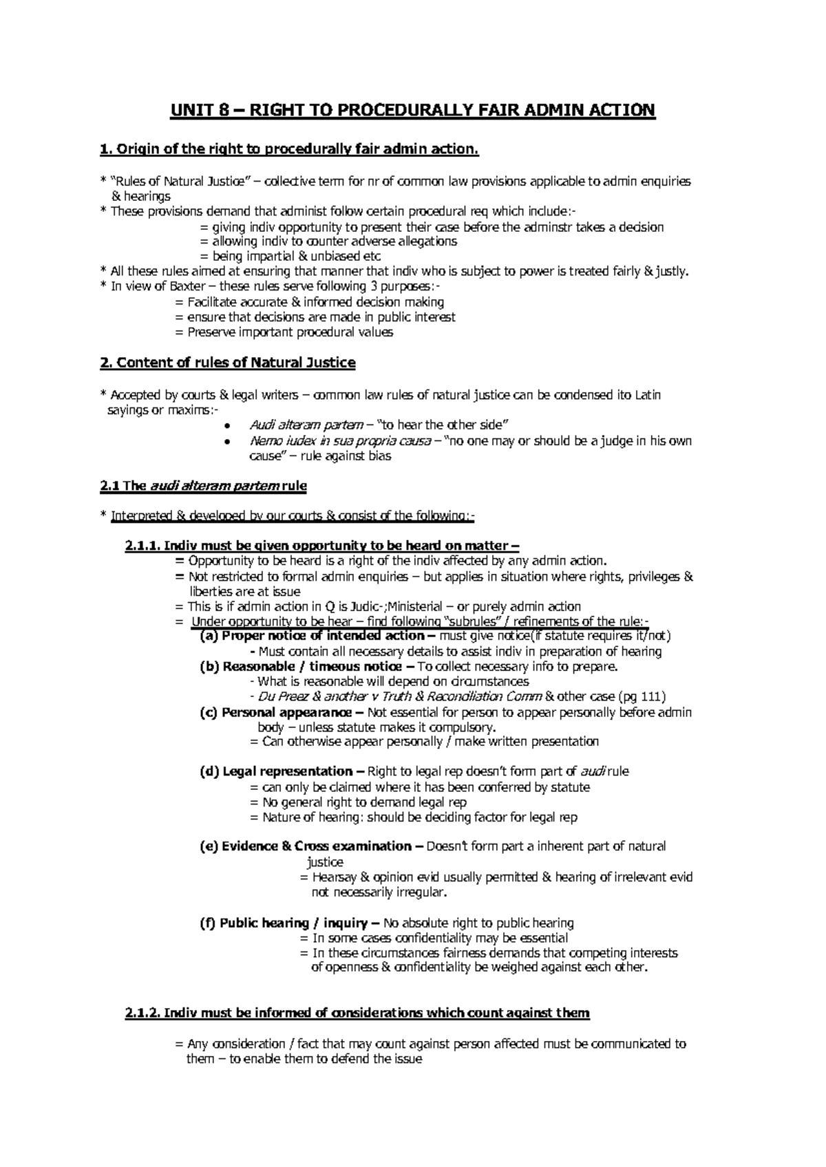UNIT 8 – Right TO Procedurally FAIR Admin Action - UNIT 8 – RIGHT TO ...