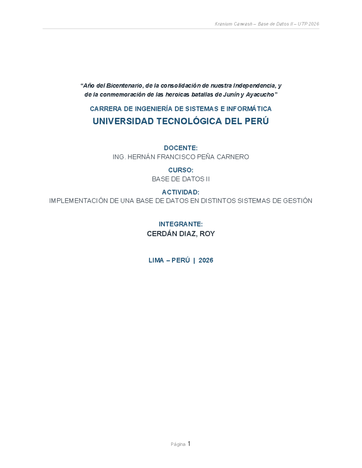 Implementación de Base de Datos II UTP 2026: Kranium Carwash - Studocu