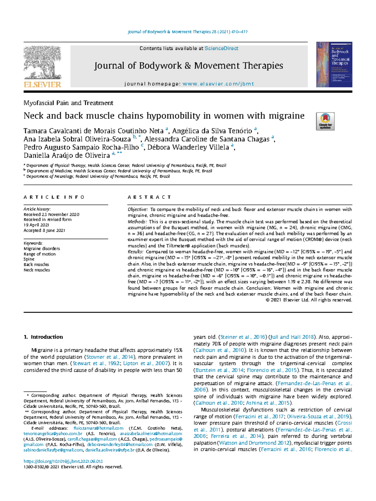 Neck and Back Muscle Chains Hypomobility in Women with Migraine: A ...