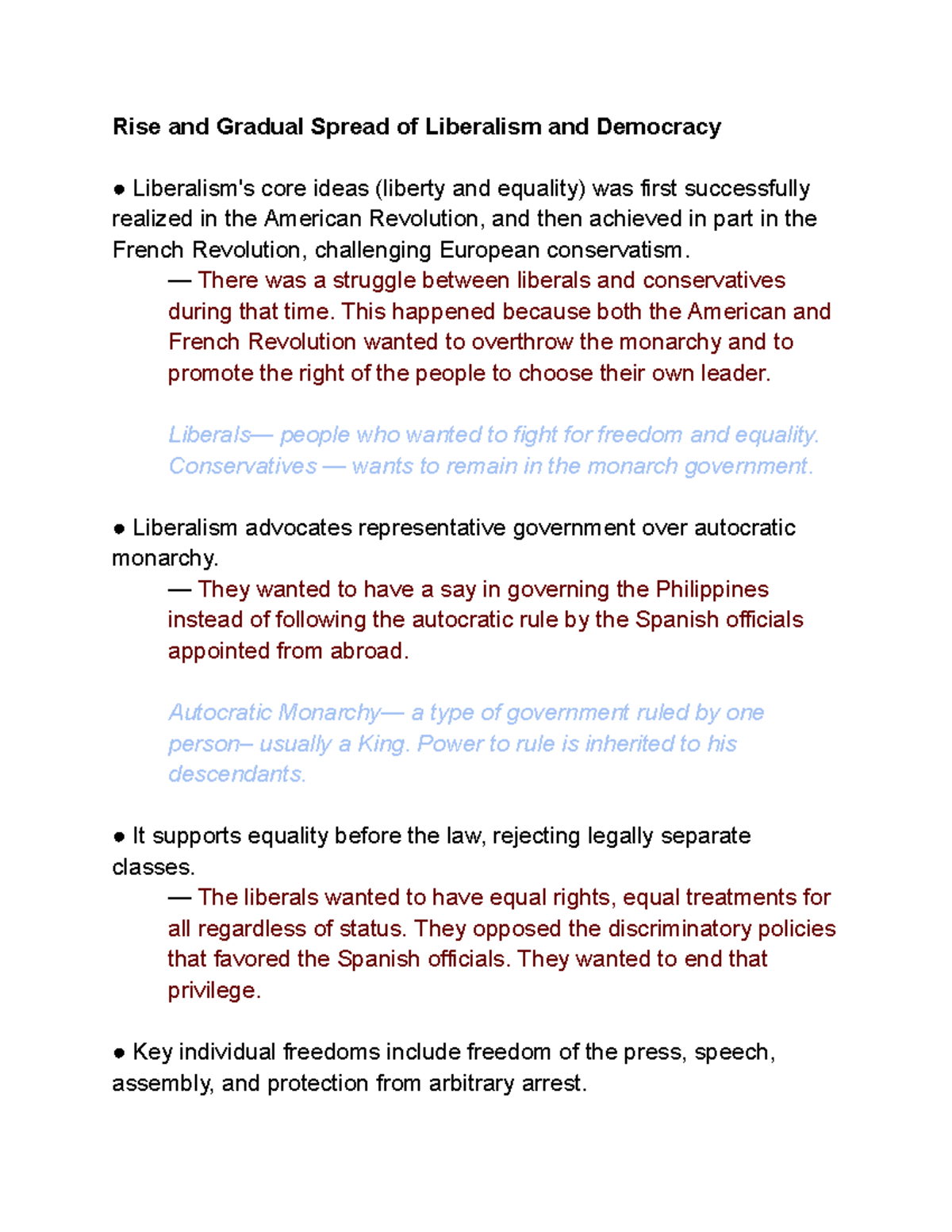 Liberalism and Democracy: Changes and Impact in the 19th Century - Studocu