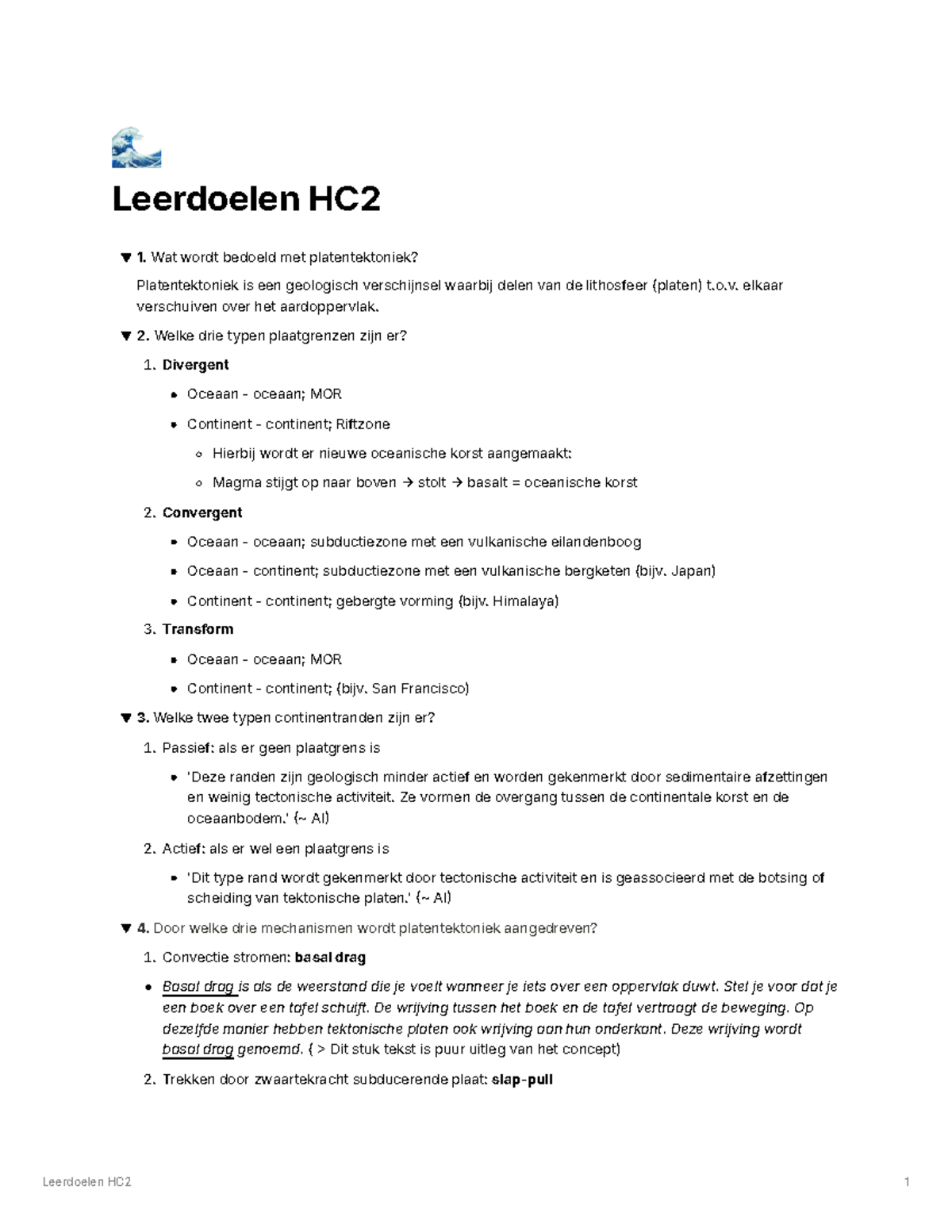 Leerdoelen HC2: Platentektoniek en Orogenese uitleg - Studeersnel