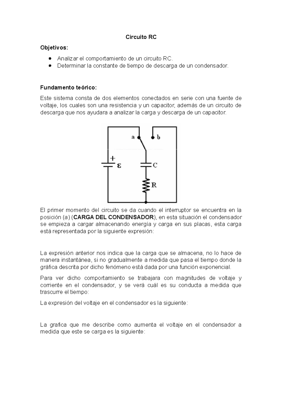Circuito RC: Análisis de Carga y Descarga de un Condensador - Studocu