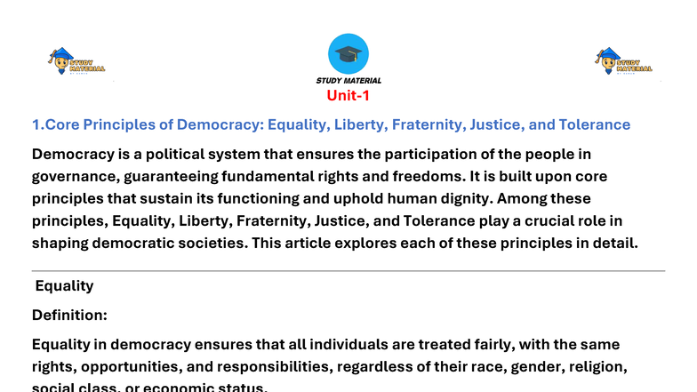 GE3791 - HVE Lecture Notes: Core Principles of Democracy and Challenges ...