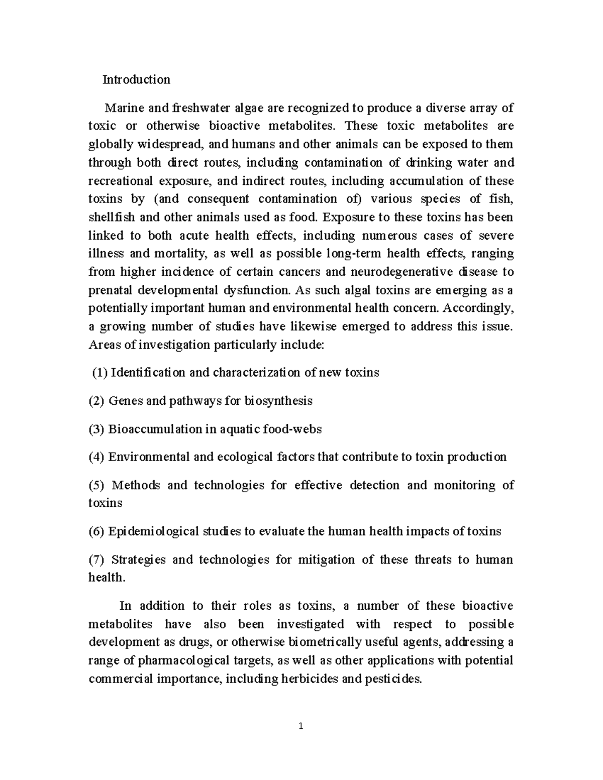 Cytotoxin - Introduction Marine and freshwater algae are recognized to ...