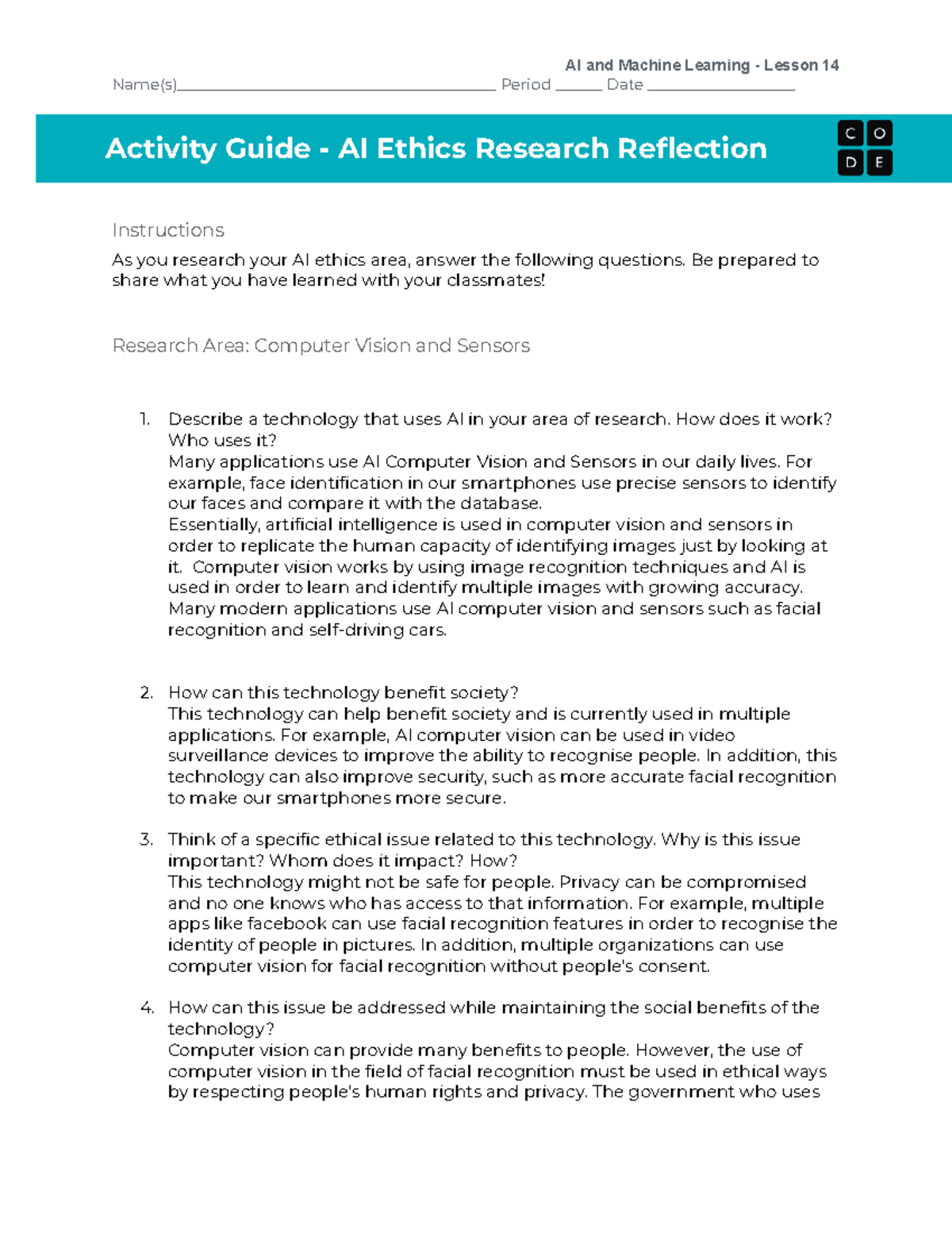 Activity Guide - AI Ethics Research Reflection - AI and Machine ...