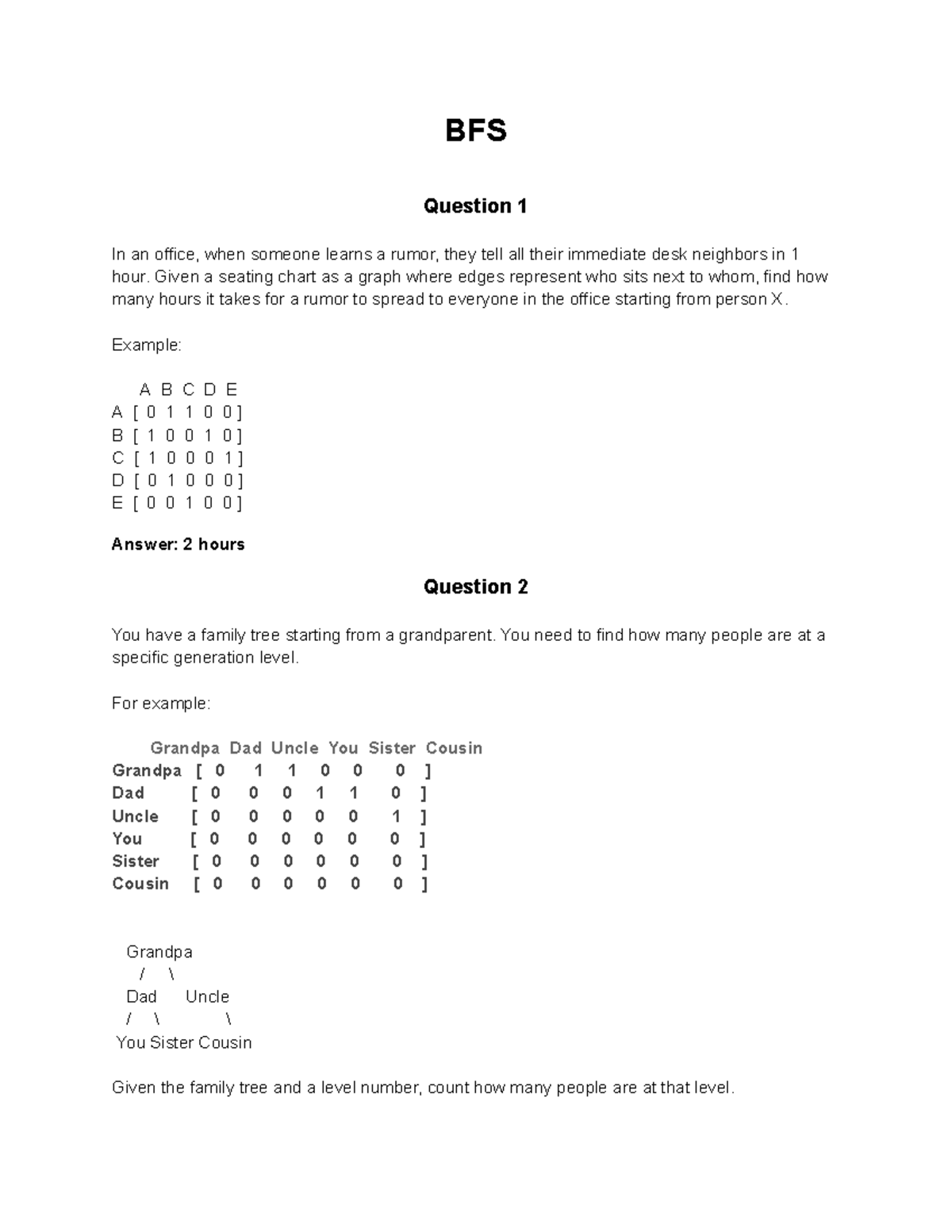 Practice Problems DSA-I: Graph BFS & DFS Questions - Studocu