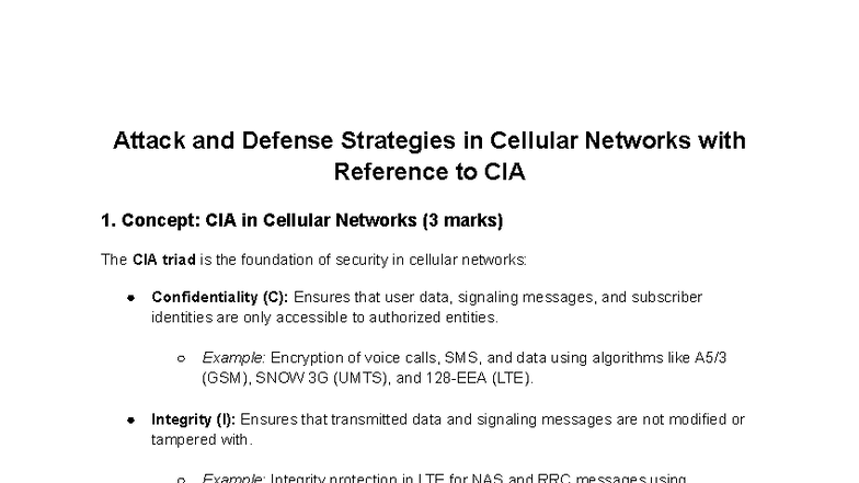 Attack & Defense Strategies in Cellular Networks: CIA Overview - Studocu