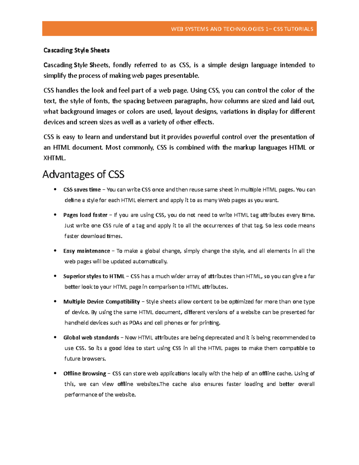 CSS - Lecture notes 1 - WEB SYSTEMS AND TECHNOLOGIES CSS TUTORIALS ...