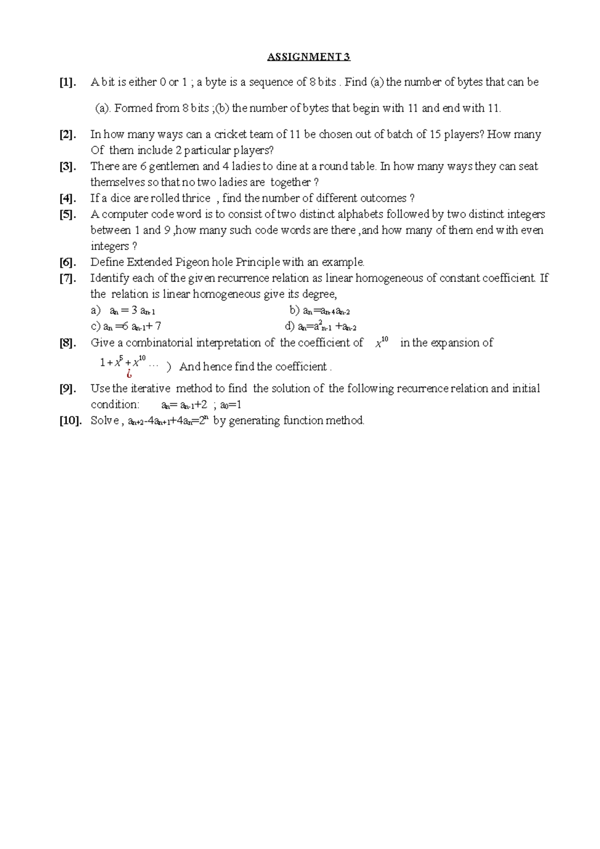 Assignment 3 Dis Assignment 3 1 A Bit Is Either 0 Or 1 A Byte