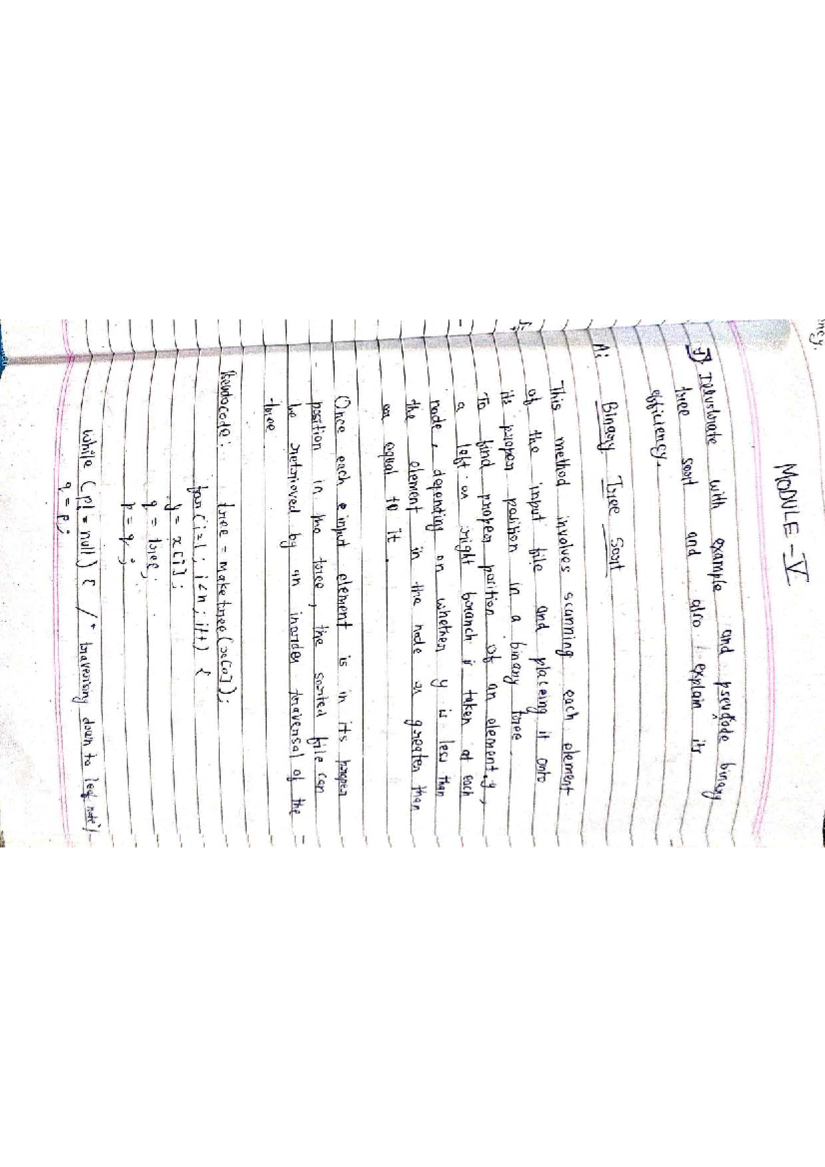 DSC Mod-V - Module 5: Binary Tree Sort & Search Algorithms Notes - Studocu