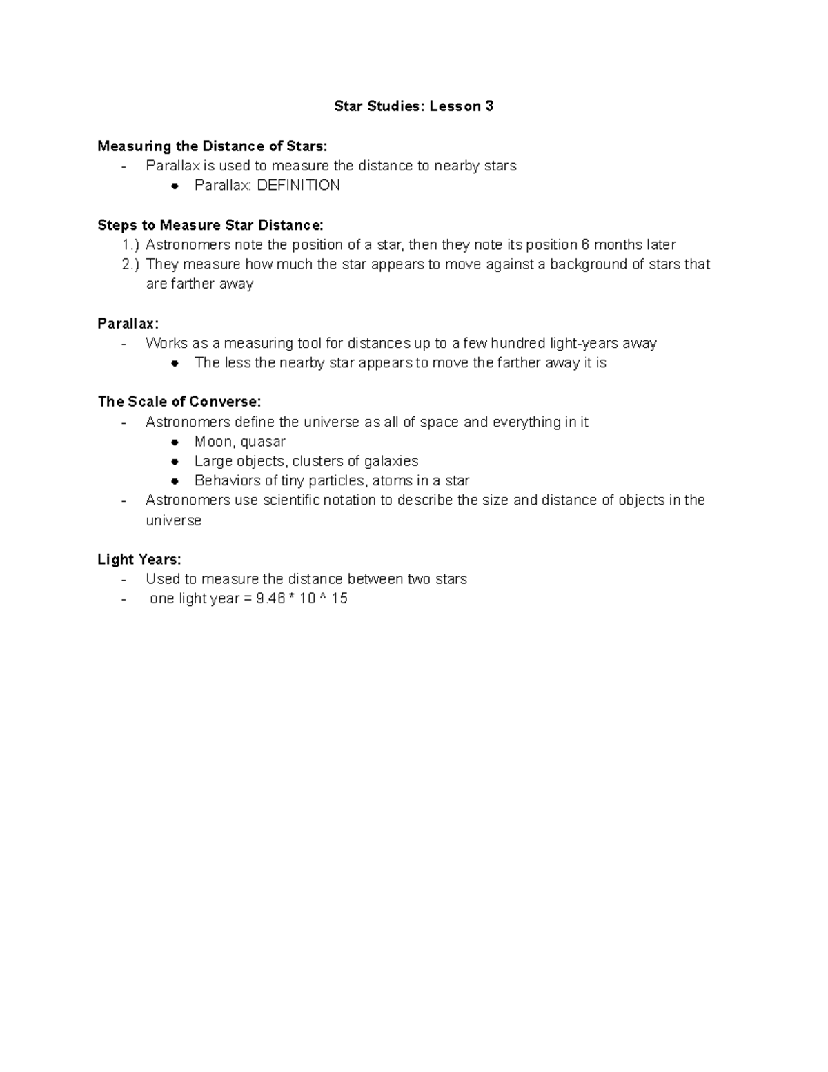 Science Semester 2: Star Studies Lesson 3 - Measuring Star Distances ...