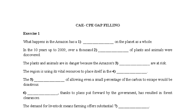 CAE - CPE GAP Filling Exercises and Answers - Studocu