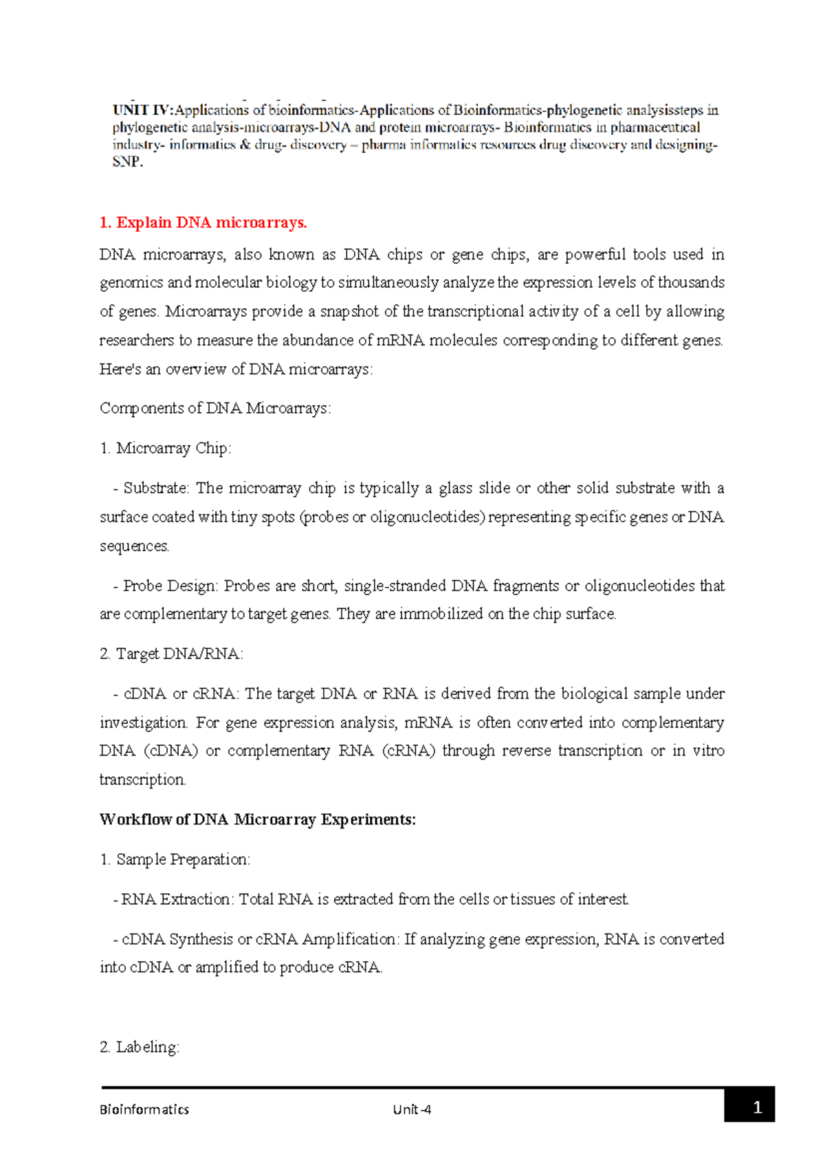 Unit-4 Bioinformatics: Overview of DNA Microarrays and QSAR ...