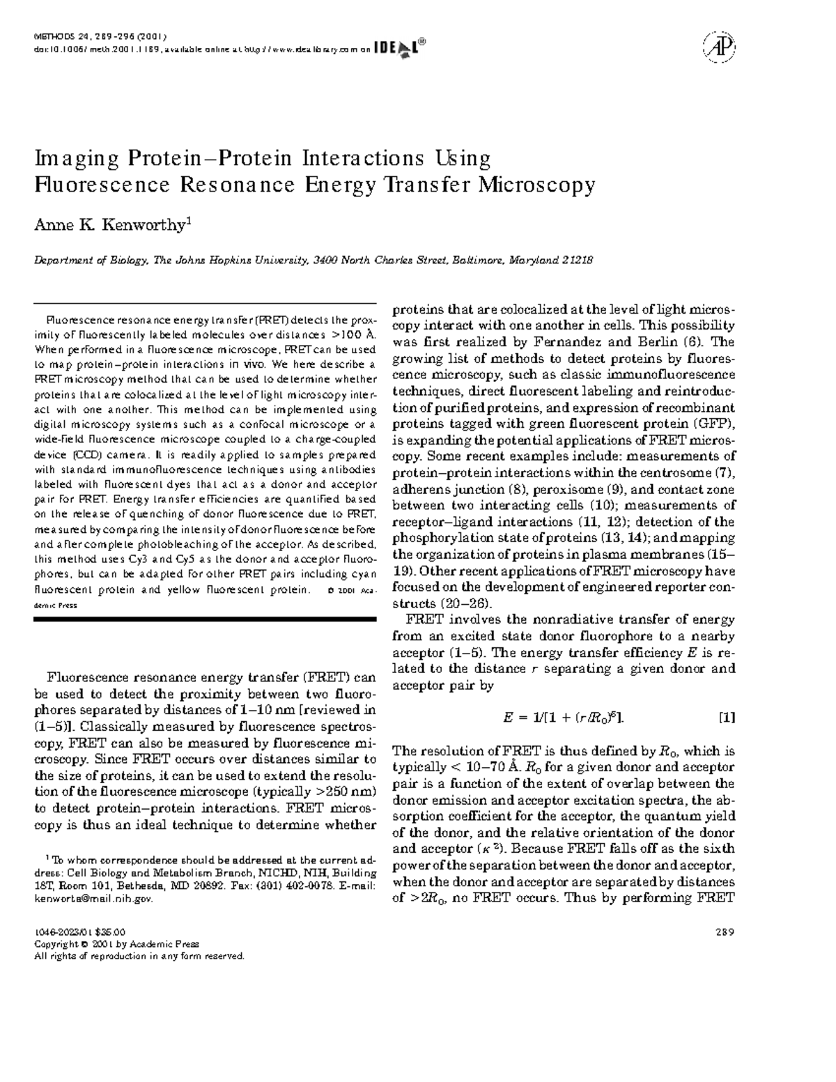 FRET Microscopy Techniques in Biology (Methods 24, 2001) - Studocu