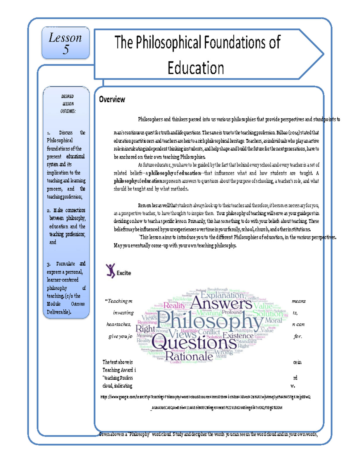 Lesson 5: Exploring Philosophical Foundations of Education - Studocu
