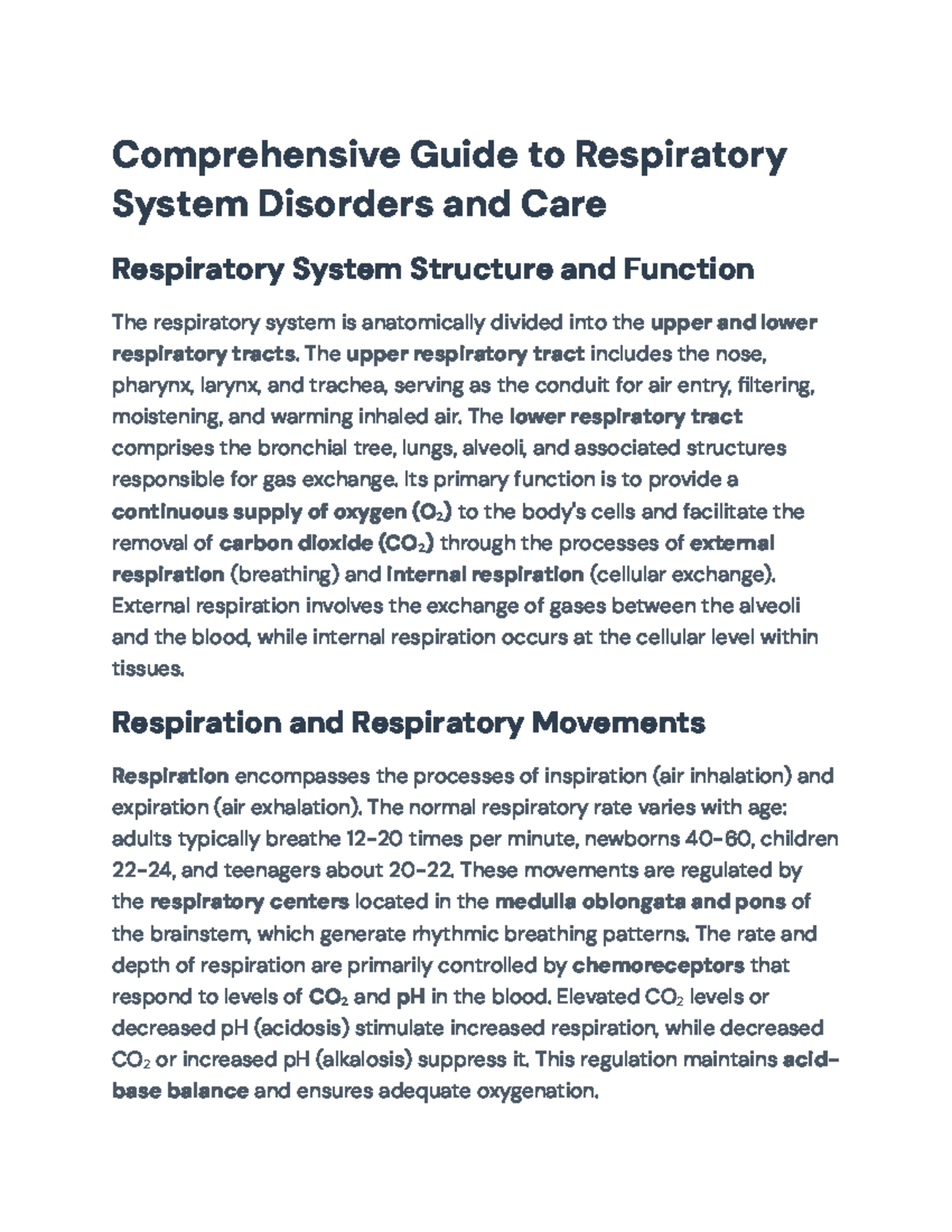 Comprehensive Overview of Respiratory System Disorders and Care - Studocu