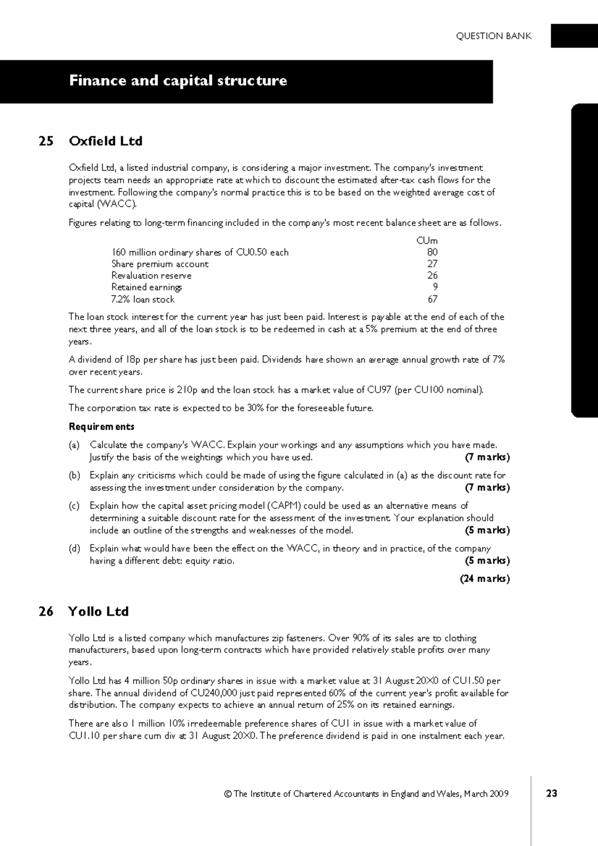 Capital Structure Question Bank (QB 25-40) - Studocu