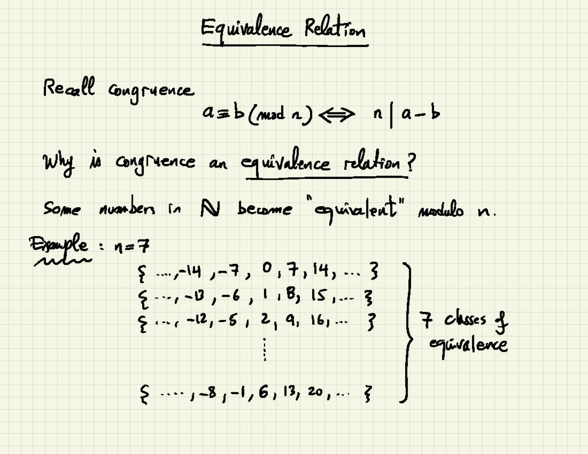 Final Exam Notes on Equivalence Relations and Congruence - MAT230 ...