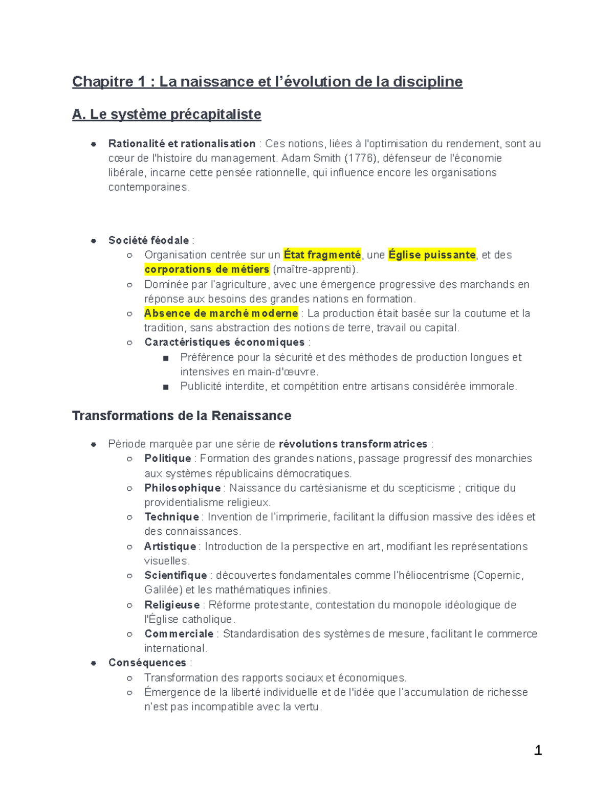 NOTE DE Cours MGT2150 : Chapitre 1 - Naissance de la Discipline et ...