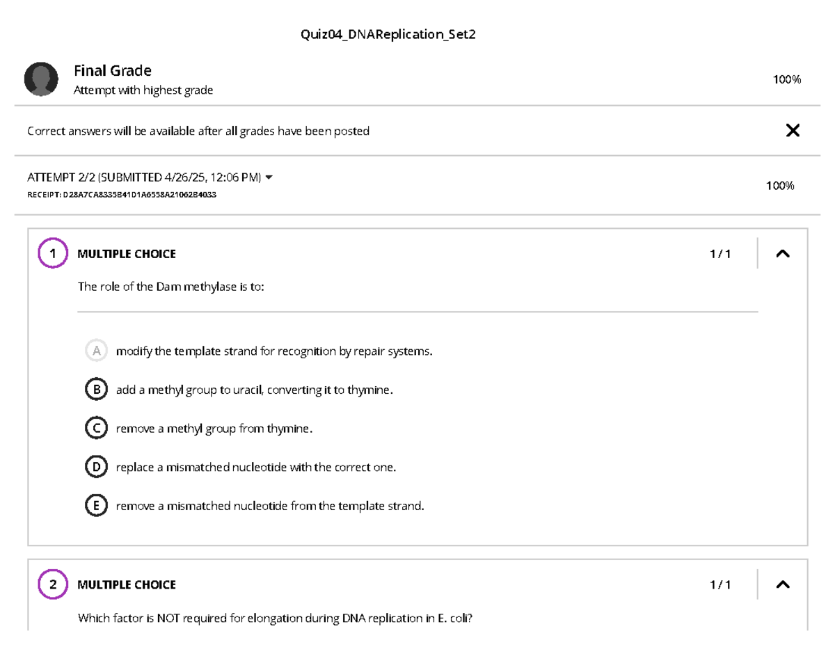 Biochem 2 Quiz 04: DNA Replication Concepts and Questions - Studocu