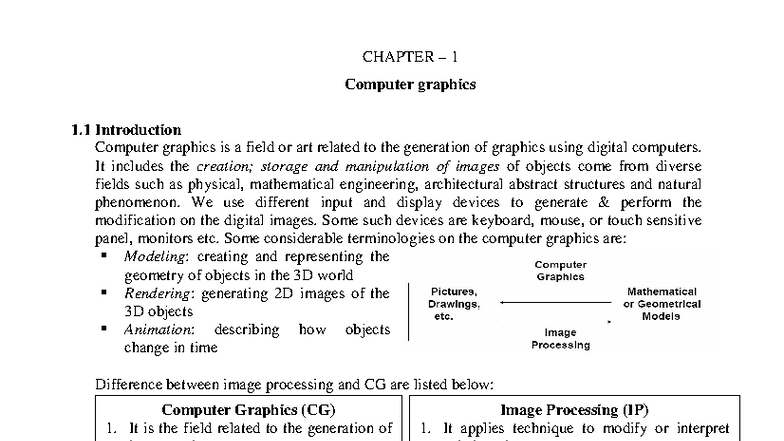CHAPTER 1: Introduction to Computer Graphics (CG) - Full Notes - Studocu